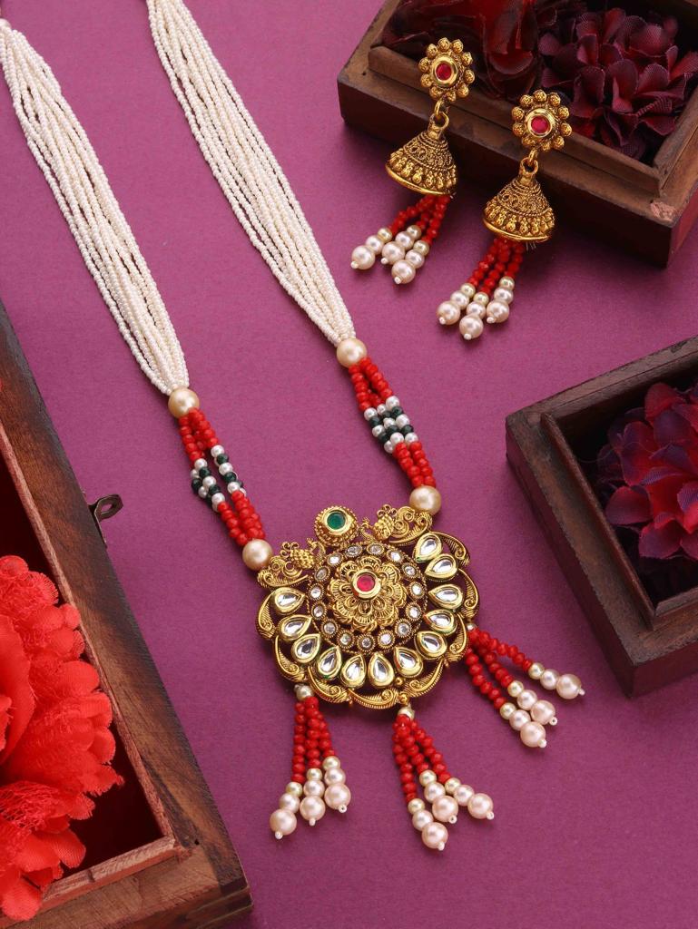 Traditional Fascinating Design Meenakari Gold plated Kundan Long Moti